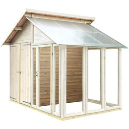 Plus Gartenhaus Abstellraum / Gew&auml;chshaus 6,6 m&sup2;, praktisch, unbehandeltes Holz beige Massivholz, Polycarbonat (PC)