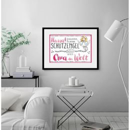 queence Bild &raquo;Schutzengel Oma&laquo; Engel Himmel Liebesspr&uuml;che Schriftzug Spr&uuml;che & Texte Stern Sterne 1 Stk. tlg. HD Premium Poster-Druck inkl. Holzrahmen
