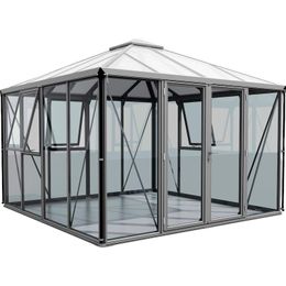 Vitavia Gew&auml;chshaus &raquo;Minos ESG/HKP, schwarz&laquo; Premium mit Pavillondach, 3 mm Sicherheitsglas, Dach 10 mm Hohlkamme silber