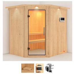 Karibu Sauna &raquo;Laila&laquo; Set, Ofen 3,6 kW Bio-Ofen externe Strg. easy beige