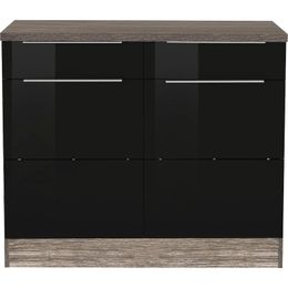 KOCHSTATION Unterschrank &raquo;KS-Brindisi&laquo; 100 cm breit, viel Stauraum schwarz Holzwerkstoff, MDF