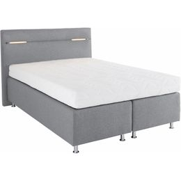 Westfalia Schlafkomfort Boxspringbett wahlweise mit LED-Beleuchtung grau Bezug Unterbox und Kopfteil: Strukturstoff (77% Polyester und 23% Viskose);Bezug Obermatratze 100% 