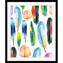 queence Bild &raquo;Agathe&laquo; Federn Kunst HD Premium Poster-Druck inkl. Holzrahmen schwarz Acrylglas, Holz, Papier