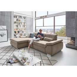Die PlanBar Ecksofa &raquo;MP-IN16037 L-Form mit Federkern-Polsterung&laquo; mit Sitztiefenverstellung & Zierkissen braun 100% Polyester