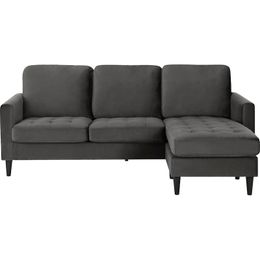 CosmoLiving by Cosmopolitan Ecksofa &raquo;Strummer, L-Form,&laquo; in Veloursstoff, Ottomane beidseitig montierbar, Sitzh&ouml;he 46 cm grau Veloursstoff 100% 