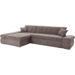 DOMO collection Ecksofa &raquo;NMoric XXL, B/T/H: 300/172/80cm, L-Form&laquo; wahlweise mit Bettfunktion und Armlehnverstellung grau Chenille (85% Polyester, 15% 