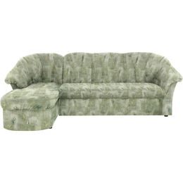 DOMO collection Ecksofa &raquo;Pegnitz, elegante R&uuml;ckensteppung, kompakte Stellma&szlig;e 238/141cm, L-Form&laquo; wahlweise mit Bettfunktion gr&uuml;n 100% Polyester