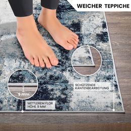Teppich &raquo;HELSINKI&laquo; rechteckig 11 mm H&ouml;he Designerteppich in Marmor Optik, Kurzflor Wohnzimmerteppich/L&auml;ufer blau Kunstfaser
