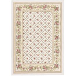 Theko Teppich &raquo;Flomi Rose Garden&laquo; rechteckig 4 mm H&ouml;he Flachgewebe, romatisch verspielt, mit Bord&uuml;re beige Baumwolle, Kunstfaser