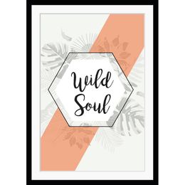 queence Bild &raquo;Wild Soul&laquo; Schriftzug Spr&uuml;che & Texte HD Premium Poster-Druck inkl. Holzrahmen bunt Acrylglas, Holz, Papier