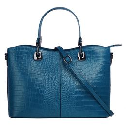 CLUTY Damen Henkeltasche echt Leder, Made in Italy blau