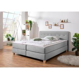 Home Affaire Boxspringbett &raquo;Fargo&laquo; in &Uuml;berl&auml;nge 220 cm, mit Topper, 3 Ausf&uuml;hrungen, 4, Breiten grau Struktur fein (100% Polyester);Samtstoff (100% 