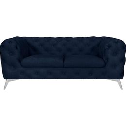 Home Affaire Chesterfield-Sofa &raquo;Glynis&laquo; aufw&auml;ndige Knopfheftung, moderne Chesterfield Optik, Fu&szlig;farbe w&auml;hlbar blau Struktur (100% Polyester);Samtoptik