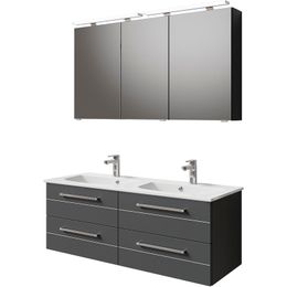 Badm&ouml;bel-Set &raquo;Serie 6025 2-teilig Mineralmarmor-Waschtisch mit LED-Spiegelschrank&laquo; 2 Stk. tlg. grau Spanplatte