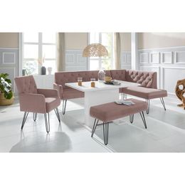 exxpo - sofa fashion Eckbank &raquo;Doppio, Chesterfield Optik, komfortabel und bequem, hohe Designf&uuml;&szlig;e&laquo; Frei im Raum stellbar pink 100% Polyester