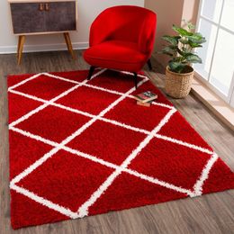 Sanat Hochflor-Teppich &raquo;Madrid&laquo; rechteckig 30 mm H&ouml;he Wohnzimmer, Langflor, Shaggy Teppich rot Kunstfaser