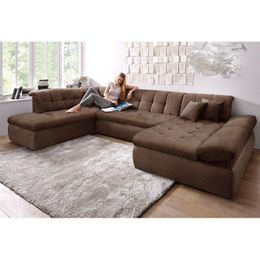 DOMO collection Wohnlandschaft &raquo;NMoric im XXL-Format, B/T/H: 353/216/80 cm, incl. Zierkissen U-Form&laquo; wahlweise mit Bettfunktion und 