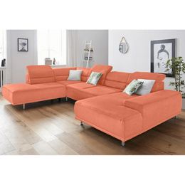 Sit & More sit&more Wohnlandschaft &raquo;Mariola U-Form&laquo; mit Federkern, inklusive Kopfteil- und Sitztiefenverstellung orange Luxus-Microfaser (100% Polyester);