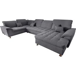 DOMO collection Wohnlandschaft &raquo;Franzi mit Kopfteilverstellung, U-Form mit viel Platz, bequem&laquo; XXL-Sofa, U-Form, belastbar bis 140kg/Sitz, dunkelgrau,
