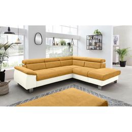 COTTA Ecksofa &raquo;Komaris L-Form, B: 249 cm&laquo; mit Kopfteilverstellung, optional Bettfunktion, Bettkasten & Licht gelb Microfaser PRIMABELLE (100% 