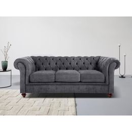 Home Affaire Chesterfield-Sofa &raquo;Chesterfield 3-Sitzer B/T/H: 198/89/74 cm&laquo; mit hochwertiger Knopfheftung, auch in Leder grau 100% Polyester