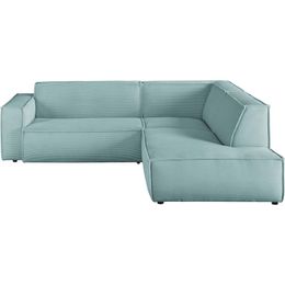 3C Candy Ecksofa &raquo;Matteo in elegant, kubischer Formensprache, bequem, L-Form&laquo; mit auff&auml;lliger Kedernaht, Cord-Bezug, Lounge-Charakter blau 88% 
