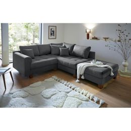 Home Affaire Ecksofa &raquo;Rice L-Form, B: 216 cm&laquo; Set: Sofa & Hocker, mit 3 Zierkissen, Federkern grau 100%Polyester