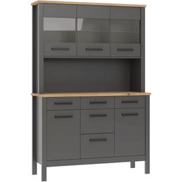 Inter Link Buffet &raquo;Veneto&laquo; 1 Stk. tlg. Stauraum-Modul, passend zur Modularen K&uuml;che, 130x45x195,5 cm MDF, Sicherheitsglas, Spanplatte