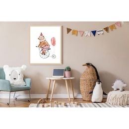 L&uuml;ttenh&uuml;tt Bild mit Rahmen &raquo;oder Poster, B&auml;r mit Luftballon&laquo; B&auml;r Fahrr&auml;der Fantasy Karneval Luftballon Tiere 1 Stk. tlg. HD Premium Druck bunt Holz, Plexiglas