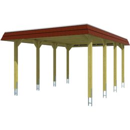 Skan Holz Einzelcarport &raquo;Spreewald&laquo; Massivholz 342 cm Gr&uuml;n mit EPDM-Dach, rote Blende gr&uuml;n
