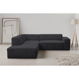 WERK2 Ecksofa &raquo;Zeus-M, tolles Sofa mit sch&ouml;nen Details, L-Form&laquo; Curvy Trend Garnitur, urbane Optik, komfortable Wellenunterfederung grau 90% Polyester