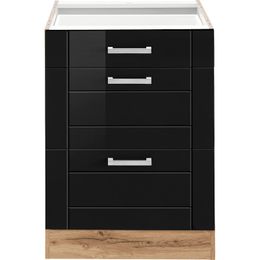 KOCHSTATION Auszugsunterschrank &raquo;KS-Tinnum&laquo; 60 cm breit, MDF-Fronten, Metallgriff, 1 Schubkasten, 2 Ausz&uuml;ge schwarz Holzwerkstoff
