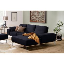 W.Schillig Ecksofa &raquo;run, Designsofa mit tollem Sitzkomfort, bequem, L-Form&laquo; mit elegantem Holzsockel, F&uuml;&szlig;e in Silber matt, Breite 299 cm blau Longlife