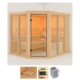 Karibu Sauna &raquo;Anike 3&laquo; Set, 9-kW-Ofen mit integrierter Steuerung beige