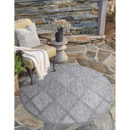 Carpet City Teppich &raquo;In-& Outdoorteppich Santorini 457, 3D-Effekt, Raute-Look&laquo; rund 5 mm H&ouml;he Wetterfest & UV-best&auml;ndig f&uuml;r Terrasse, Balkon, K&uuml;che, Flur grau 