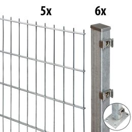 GARDEN 'N' MORE Doppelstabmattenzaun &raquo;Excellent&laquo; 5 Elemente f&uuml;r 10 m, LxH: 200 x 163 cm, mit 6 Pfosten grau Kunststoff, Stahl