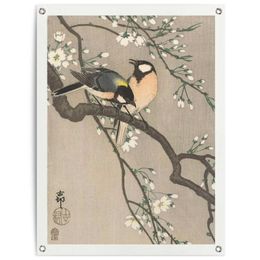 Reinders Poster &raquo;Ohara Koson Kohlmeisen auf Bl&uuml;tenzweig&laquo; Outdoor f&uuml;r Garten oder Balkon beige Leinwand