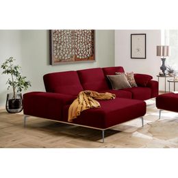 W.Schillig Ecksofa &raquo;run, Designsofa mit tollem Sitzkomfort, bequem, L-Form&laquo; mit elegantem Holzsockel, F&uuml;&szlig;e in Silber matt, Breite 299 cm rot Longlife 
