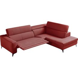 Egoitaliano Ecksofa &raquo;Edith, Designsofa mit hohem Sitzkomfort, L-Form&laquo; inkl. elektrischer Relaxfunktion und manuell verstellbaren Kopfteilen rot Leder &raquo;BULL&laquo; (