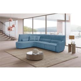 Egoitaliano Ecksofa &raquo;Puffy, extravagant & edel, Retro Designsofa, hoher Sitzkomfort, L-Form&laquo; mit Ottomane, wahlweise mit und ohne elektrischer Relaxfunktion blau 
