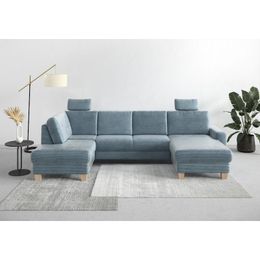 Home Affaire Wohnlandschaft &raquo;Summer U-Form&laquo; mit oder ohne Bettfunktion und Bettkasten, Cord-Bezug blau 100% Polyester