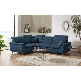DOMO collection Ecksofa &raquo;Franzi, zeitlos und elegant, moderne Sitzheftung, L-Form&laquo; wahlweise mit Kopfteilverstellung (dann Breite: 275 cm) blau