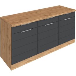 KOCHSTATION Unterschrank &raquo;KS-Luhe&laquo; 180 cm breit, f&uuml;r viel Stauraum, MDF-Fronten mit waagerechter Lisene grau MDF