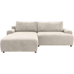 Trendmanufaktur Ecksofa &raquo;Fordon, Schlafsofa mit Bettkasten, Couch in L-Form, Breite 250 cm&laquo; in Cordstoff HYPER, cream, Recamiere links beige 92% 