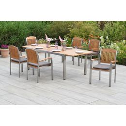 Merxx Garten-Essgruppe &raquo;&raquo;Keros&laquo;&laquo; Set, Ge&ouml;ltes Akazienholz, Edelstahlgestell Inkl. Auflagen, 7 Stk. tlg. Ausziehtisch: LxB: 180-240 x 100 cm beige 