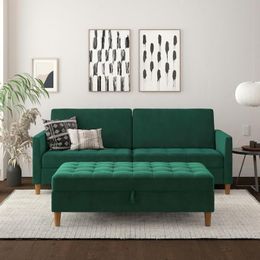 3-Sitzer &raquo;Presley&laquo; Sofa mit Bett-Funktion und verstellbarer R&uuml;ckenlehne gr&uuml;n Veloursstoff 100% Polyester