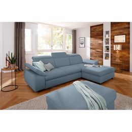 Home Affaire Ecksofa &raquo;Mauritius L-Form&laquo; mit Kopfteil- und Armlehnverstellung, mit Bettfunktion und Bettkasten blau Struktur fein (100% Polyester);