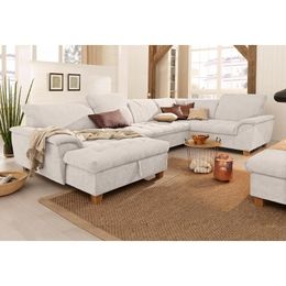 Home Affaire Wohnlandschaft &raquo;Lyla U-Form&laquo; wahlweise mit R&uuml;ckenfunktion und zus&auml;tzlich mit Bett + Bettkasten beige Feinstruktur weich (100% Polyester);