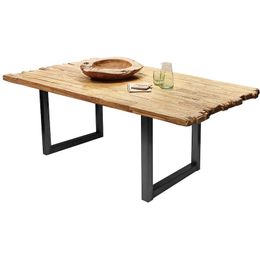 Sit Esstisch Platte mit Bruchkante aus recyceltem Holz braun Platte recyceltes Teak, Gestell Metall