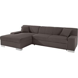 DOMO collection Ecksofa &raquo;Bero, elegant und zeitlos, flache Armlehnen, Breite 268cm L-Form&laquo; fester Sitzkomfort, wahlweise mit Bettfunktion grau 